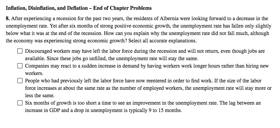 Solved Inflation, Disinflation, and Deflation - End of | Chegg.com
