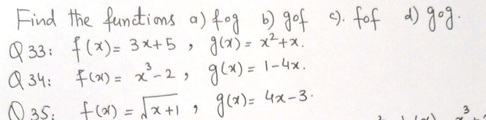 Solved Find the functions a) fog b) gof c), fof d) gog. Q33: | Chegg.com