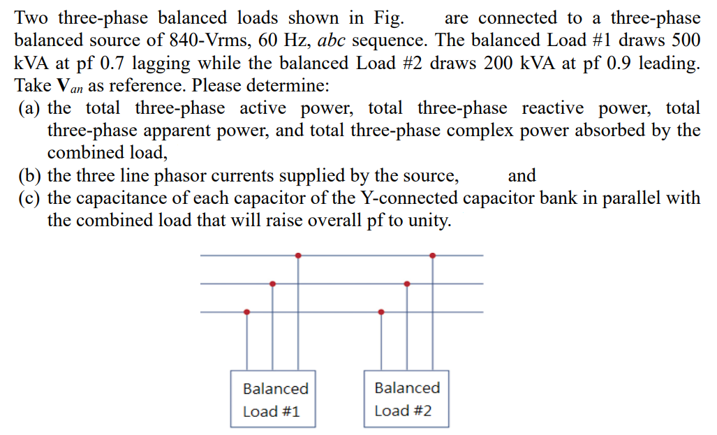 Solved Two three-phase balanced loads shown in Fig. are | Chegg.com