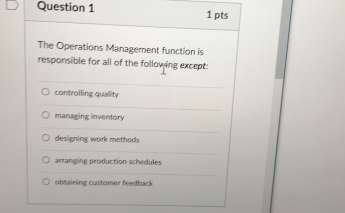 Solved The Operations Management function is responsible for | Chegg.com