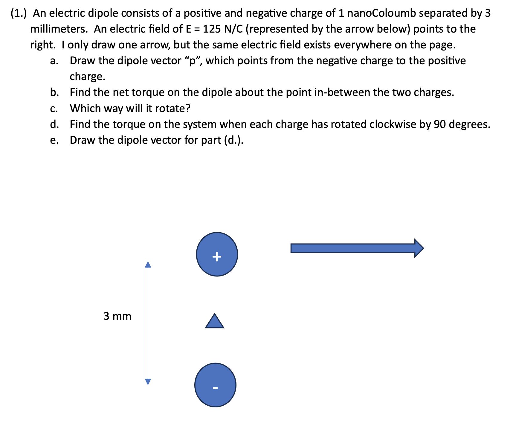 Solved (1.) ﻿An electric dipole consists of a positive and | Chegg.com