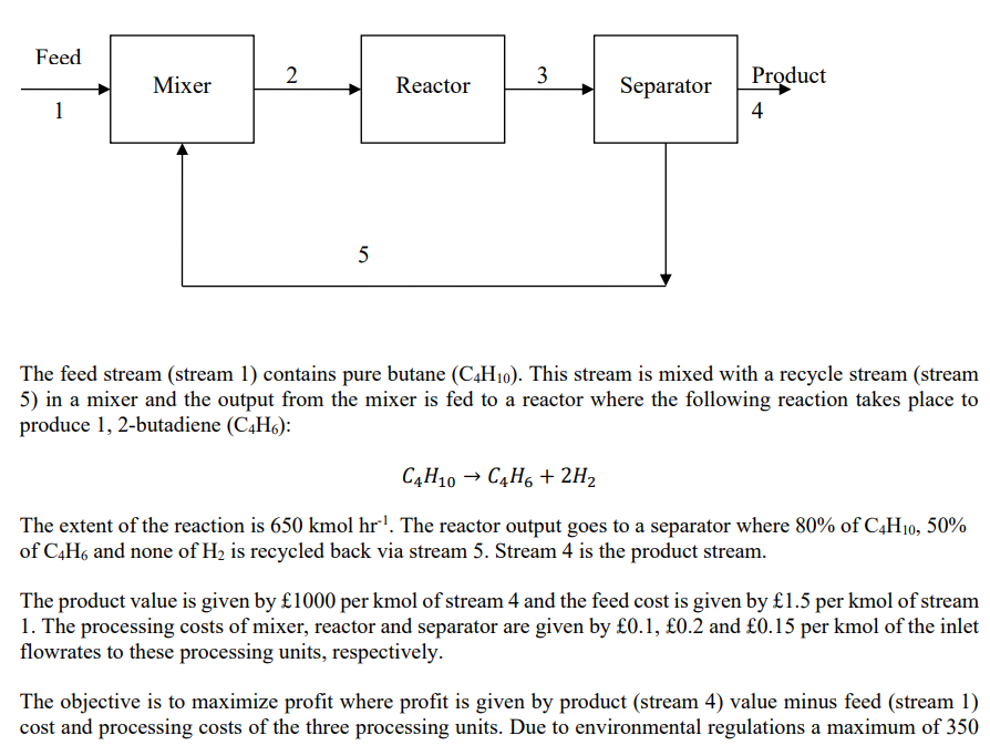 Solved Feed 2 3 Mixer Reactor 3 Separator Product 4 1 5 The | Chegg.com