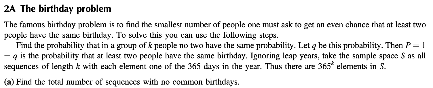 Solved 2A The birthday problem The famous birthday problem | Chegg.com
