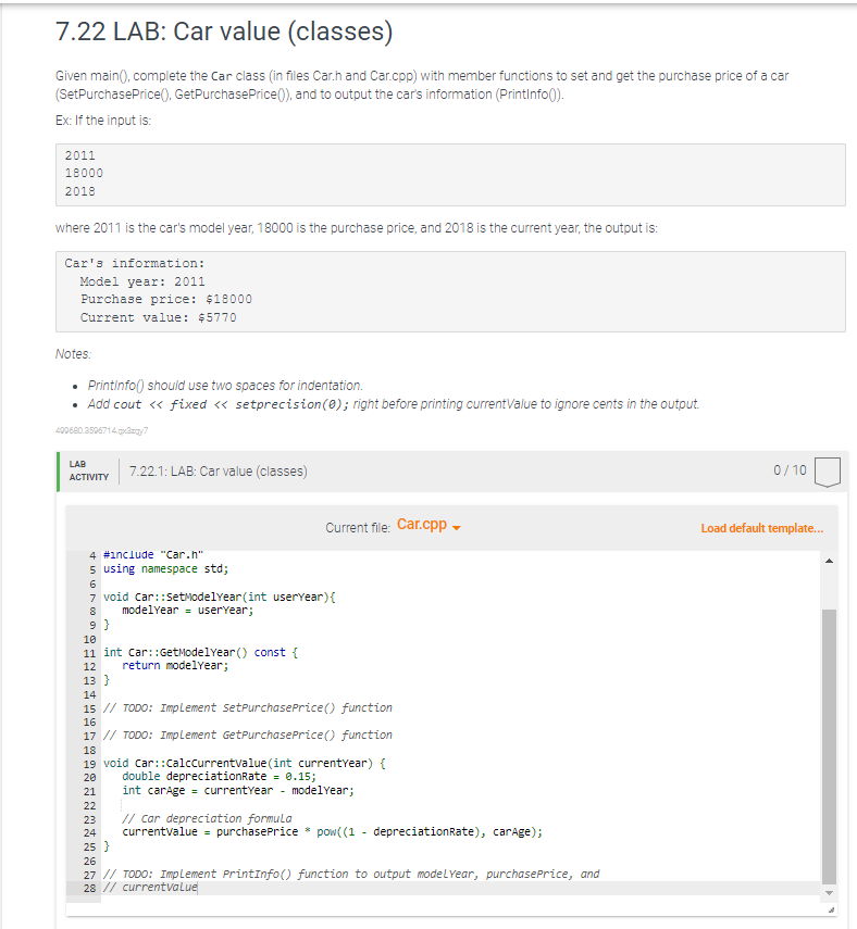 Given main(), complete the Car class (in files Car.h | Chegg.com