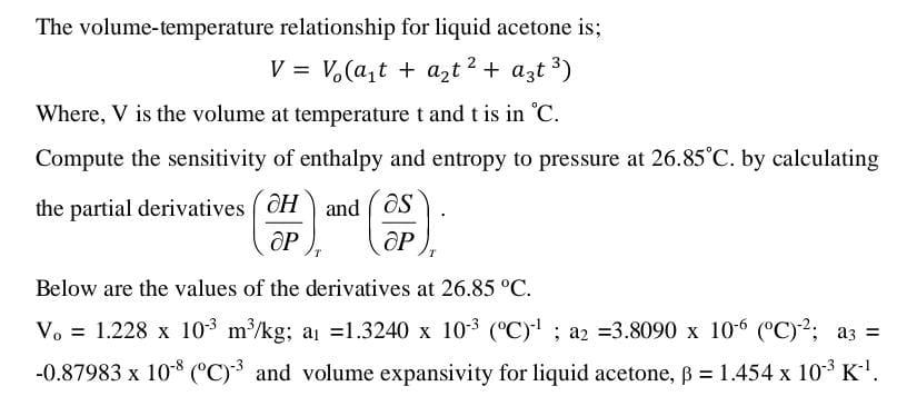 Solved The volume-temperature relationship for liquid | Chegg.com