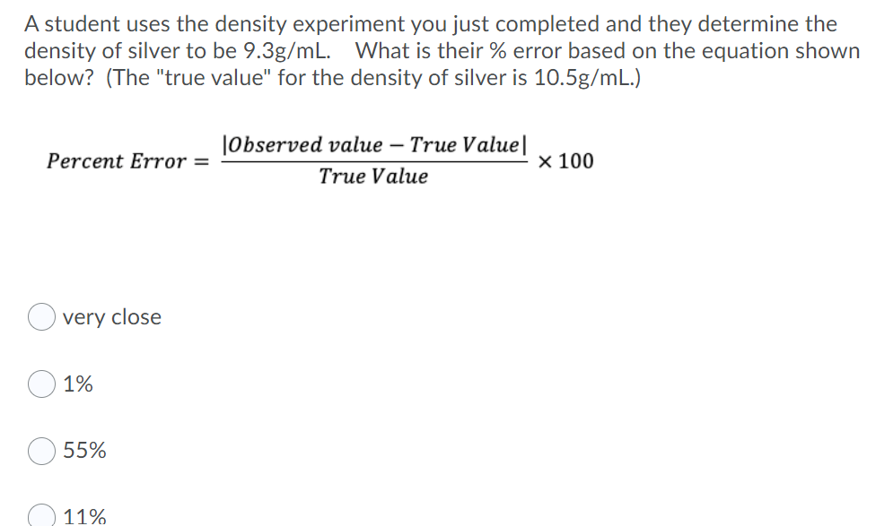 Solved A student uses the density experiment you just | Chegg.com