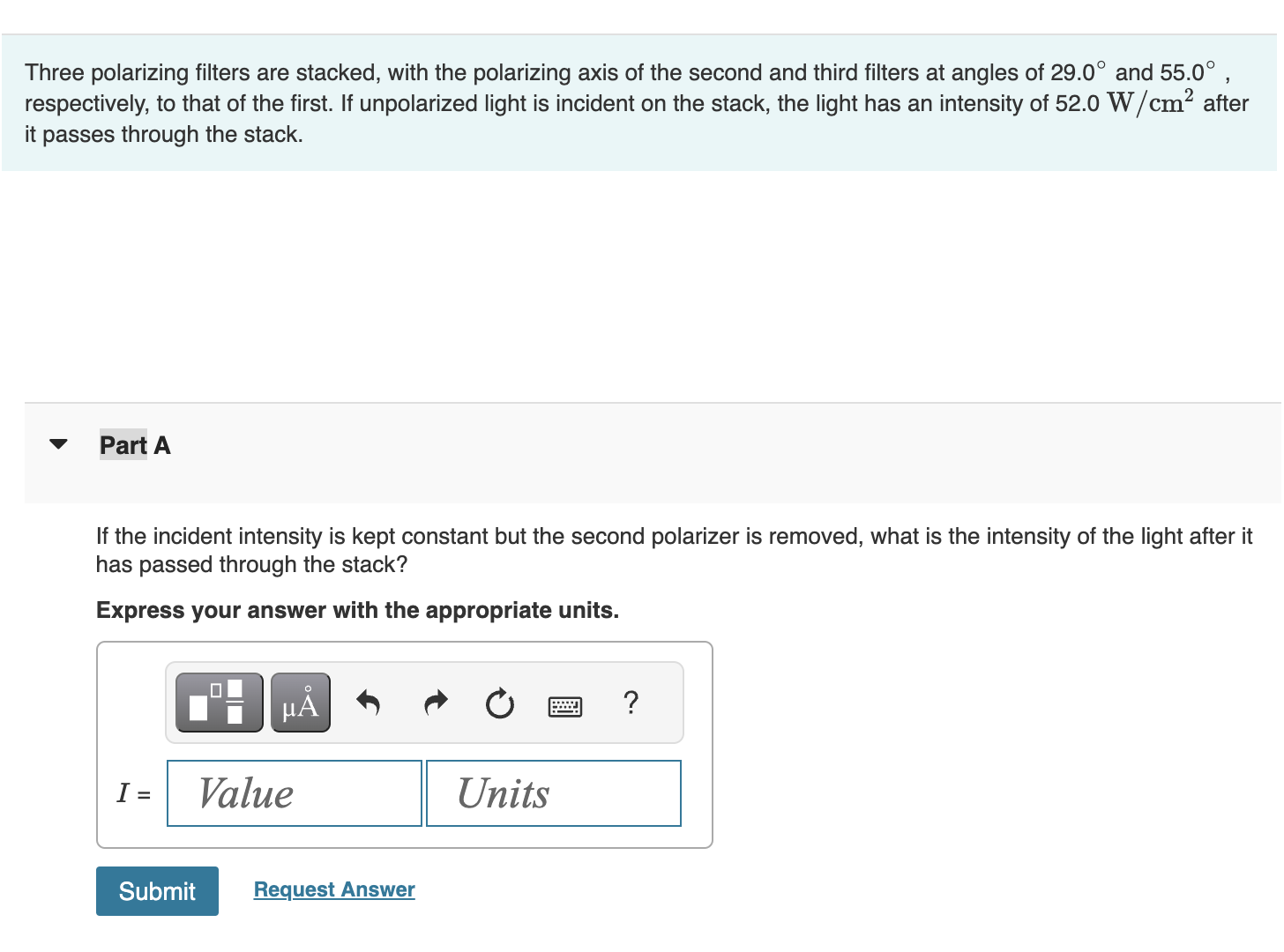 Three polarizing filters are stacked, with the | Chegg.com