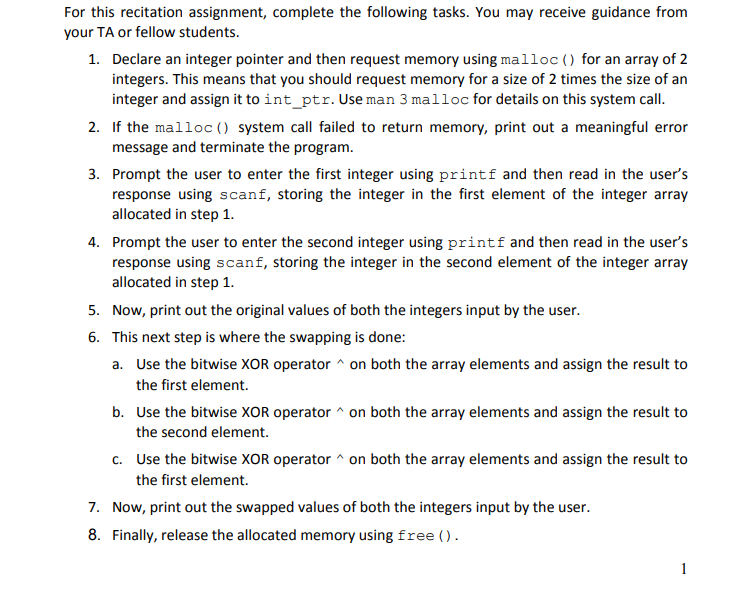 Solved For this recitation assignment, complete the | Chegg.com