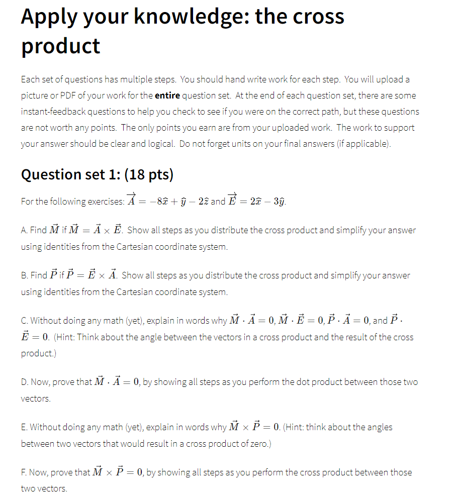 Solved Apply your knowledge: the cross product Each set of | Chegg.com