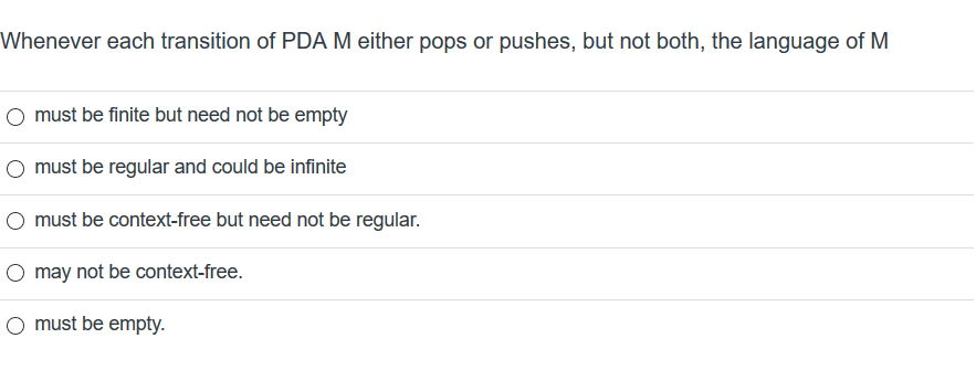 Solved Whenever each transition of PDA M either pops or | Chegg.com