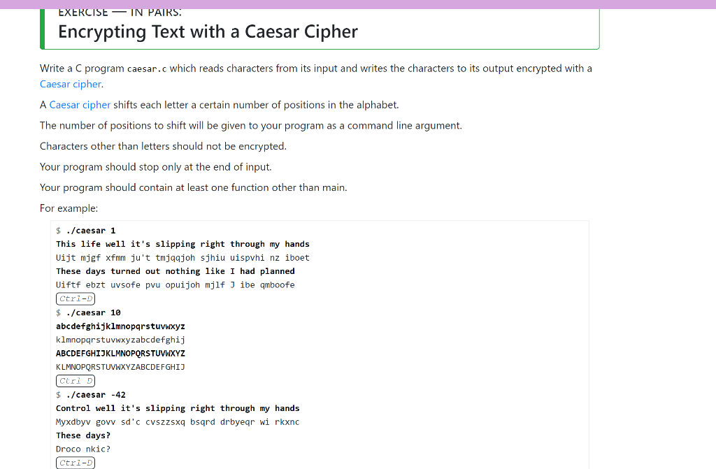 Solved EXERCISE IN PAIRS: Encrypting Text with a Caesar | Chegg.com