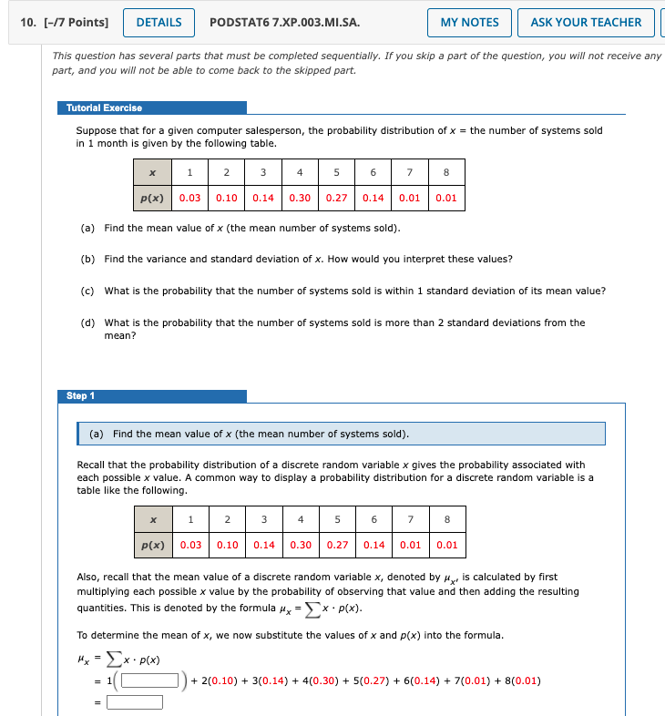 Solved 10. [-17 Points] DETAILS PODSTAT6 7.XP.003.MI.SA. MY | Chegg.com