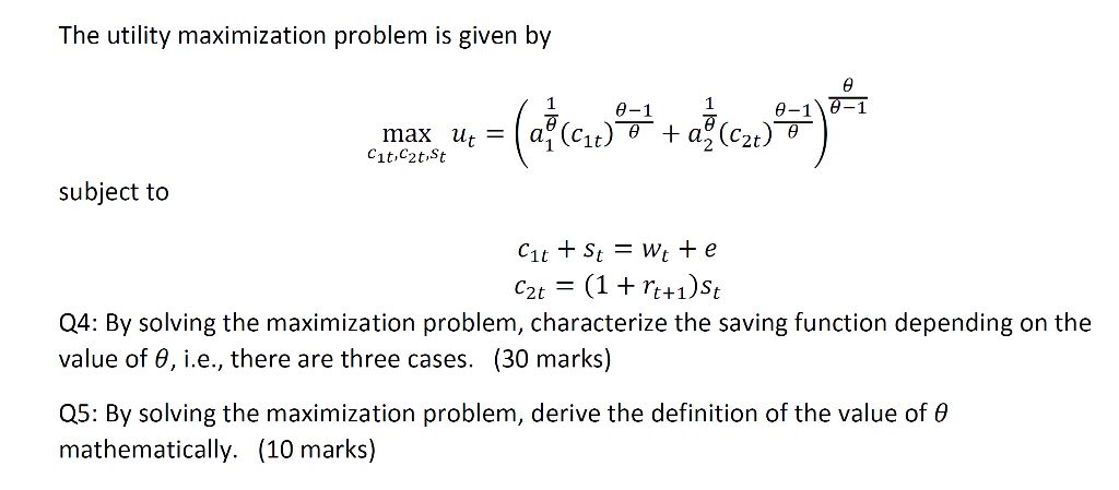 Solved The utility maximization problem is given by o 1 0-1 | Chegg.com