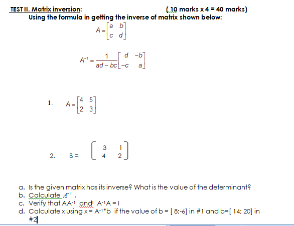 Solved TEST II. Matrix inversion: (10 marks x 4 = 40 marks) | Chegg.com