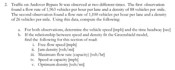 Solved Traffic on Andover Bypass St was observed at two | Chegg.com