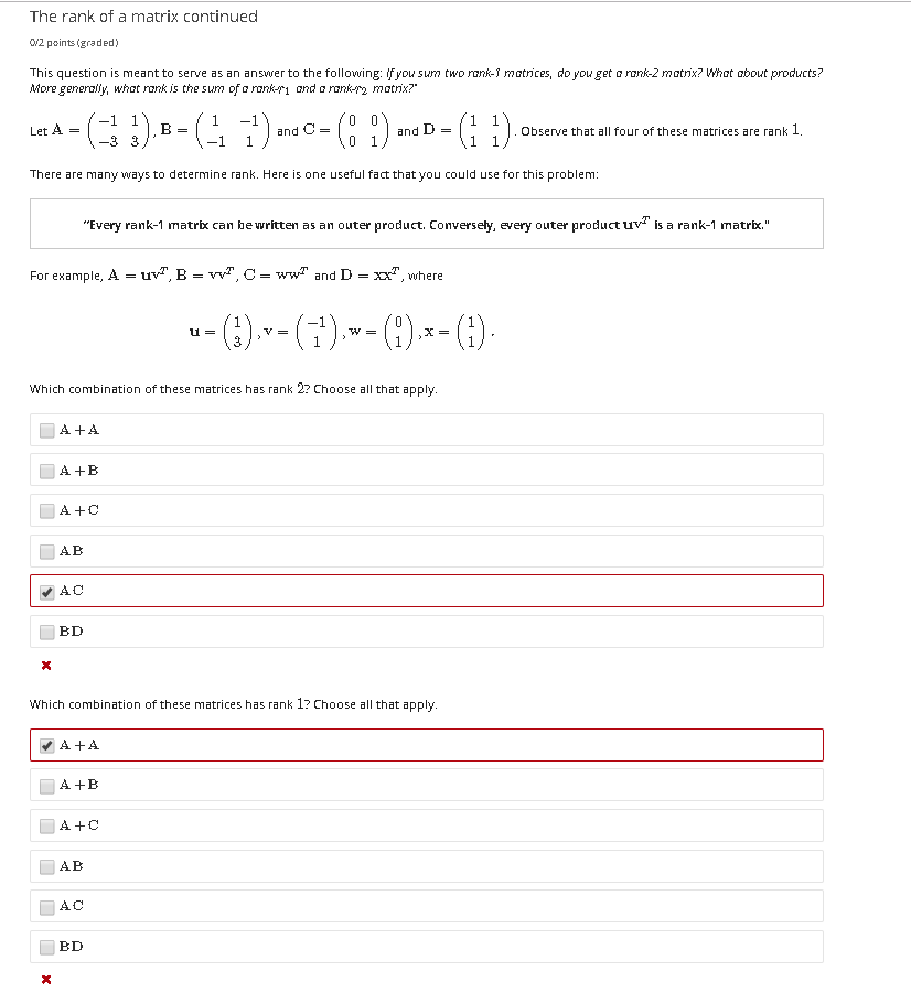 Solved The rank of a matrix continued /2 points (graded) | Chegg.com