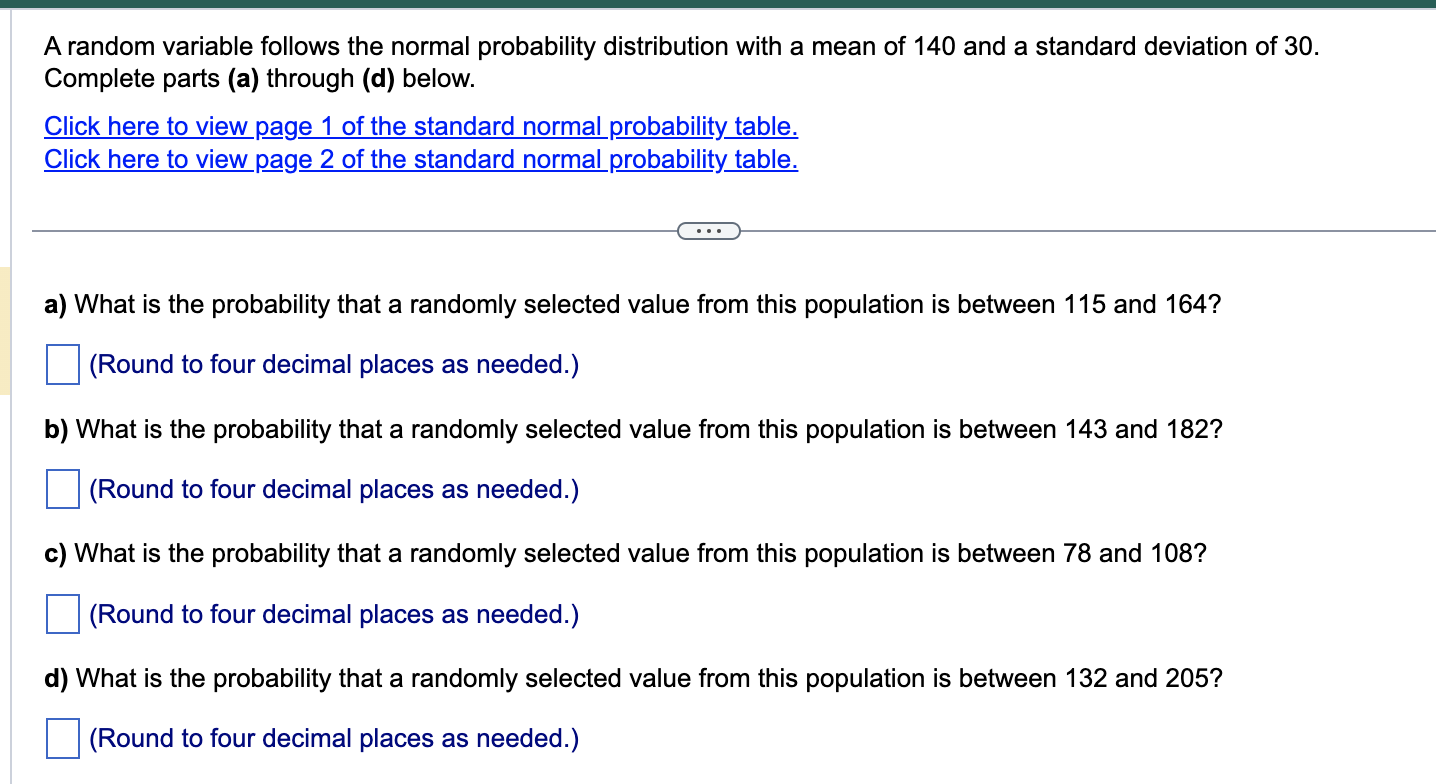 Solved A random variable follows the normal probability | Chegg.com