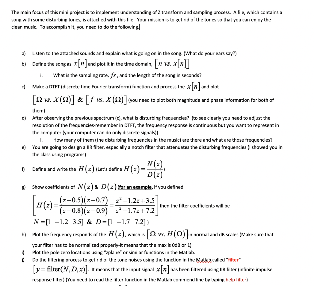 This is a matlab mini project. you need an audio file | Chegg.com