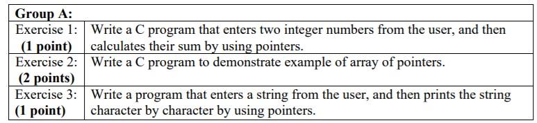 Solved Group A: Exercise 1: Write a C program that enters | Chegg.com