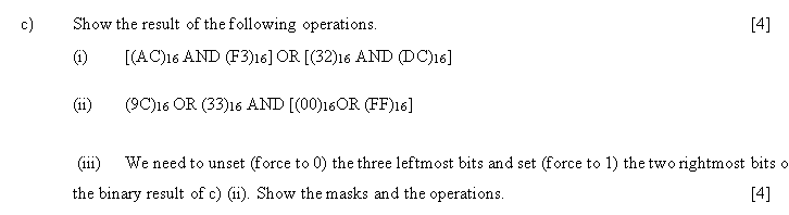 Solved c) [4] Show the result of the following operations, | Chegg.com