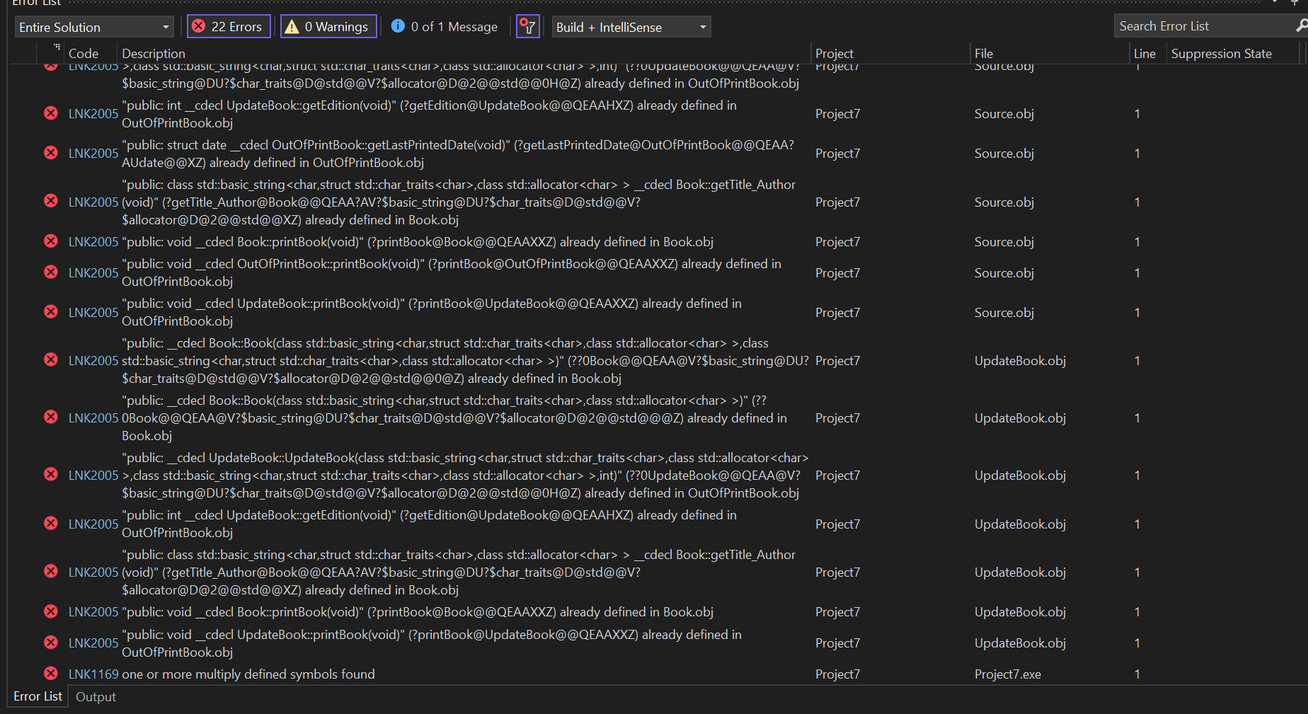 Solved My compiler visual studio 2022 is throwing 22 LNK2005 | Chegg.com