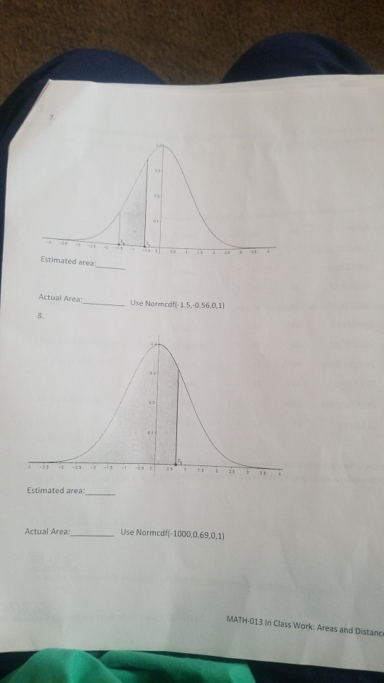 Solved Estimated area: Actual Area: Use Normcdf(-1.5 | Chegg.com