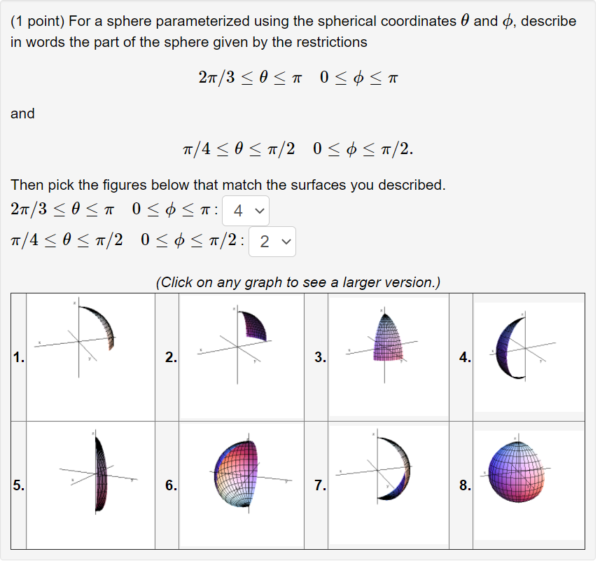 Solved (1 point) For a sphere parameterized using the | Chegg.com