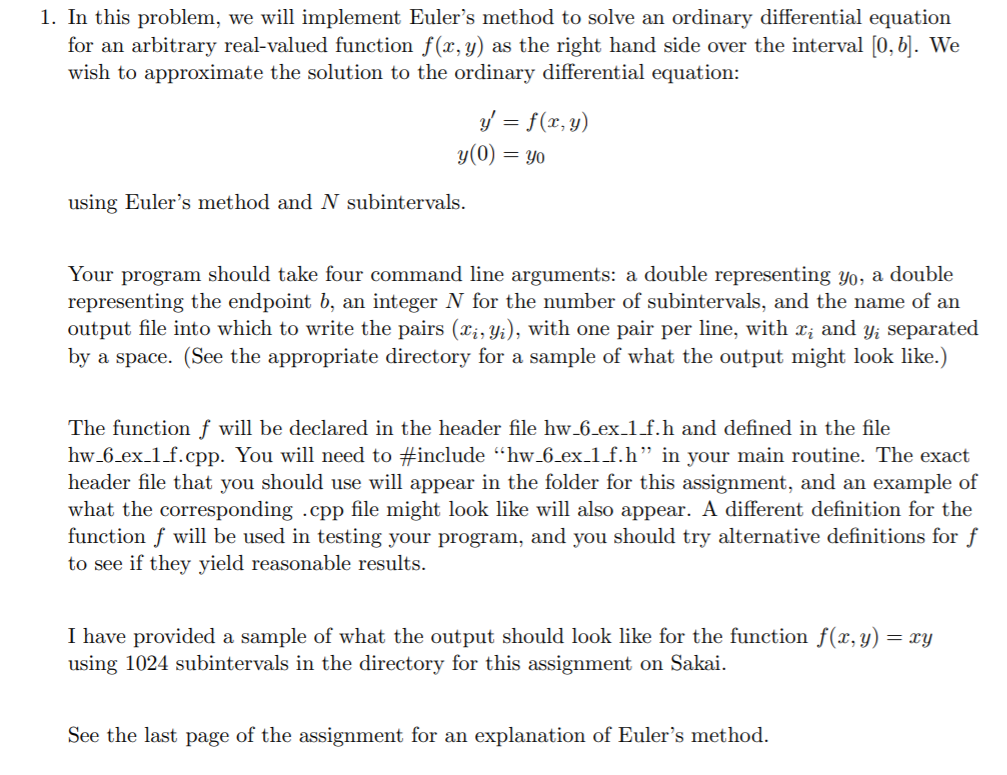 1. In this problem, we will implement Euler's method | Chegg.com