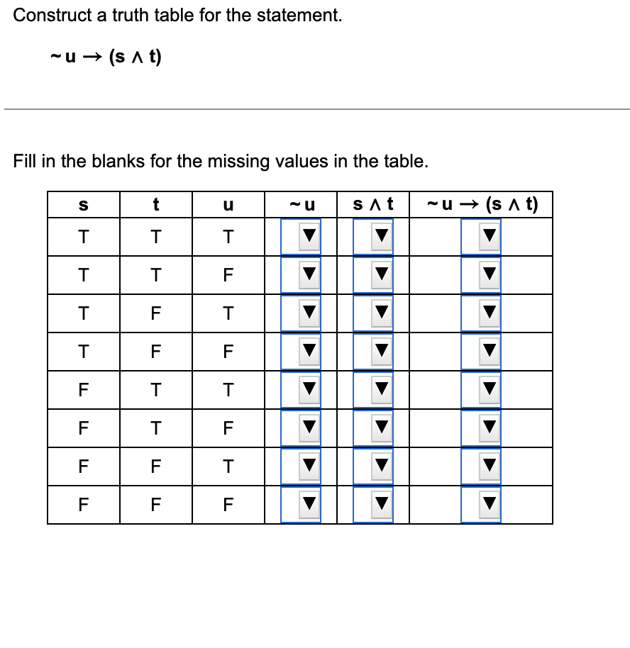 Solved Construct a truth table for the statement. ~u → (s 1 | Chegg.com