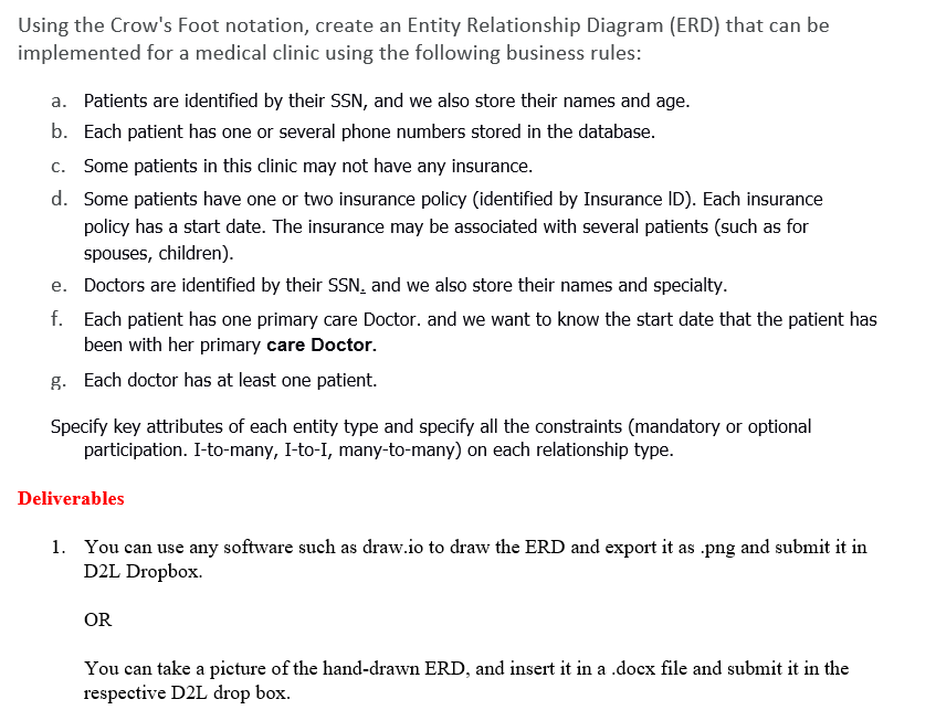 Solved Using the Crow's Foot notation, create an Entity | Chegg.com