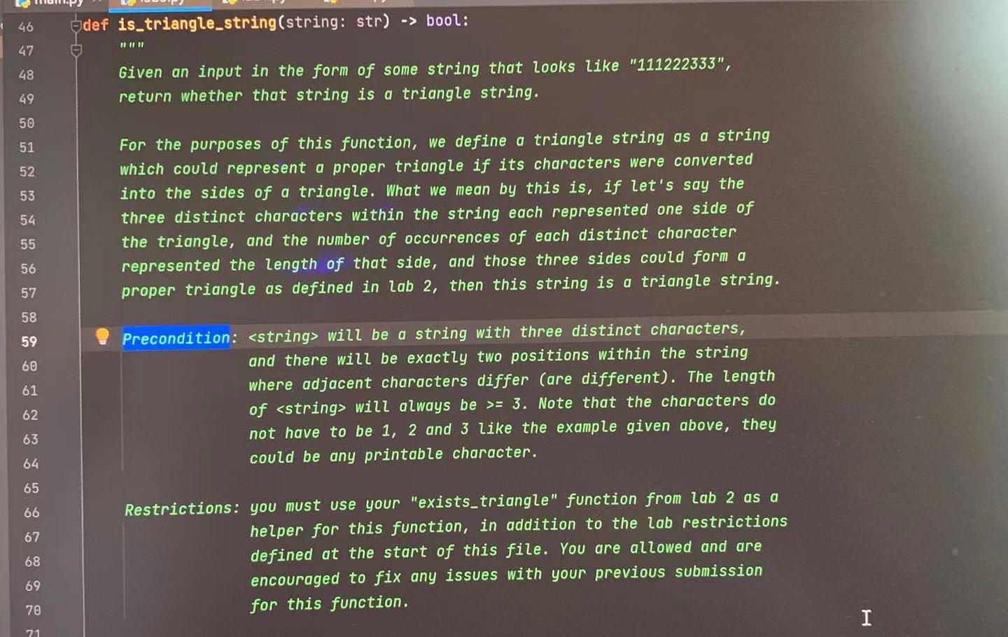 Solved 46 def is_triangle_string(string: str) -> bool: 11 | Chegg.com