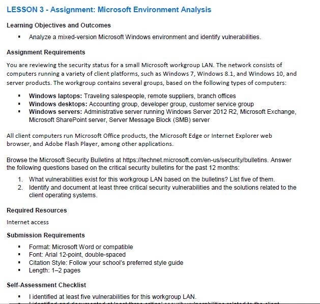 LESSON 3- Assignment: Microsoft Environment Analysis | Chegg.com