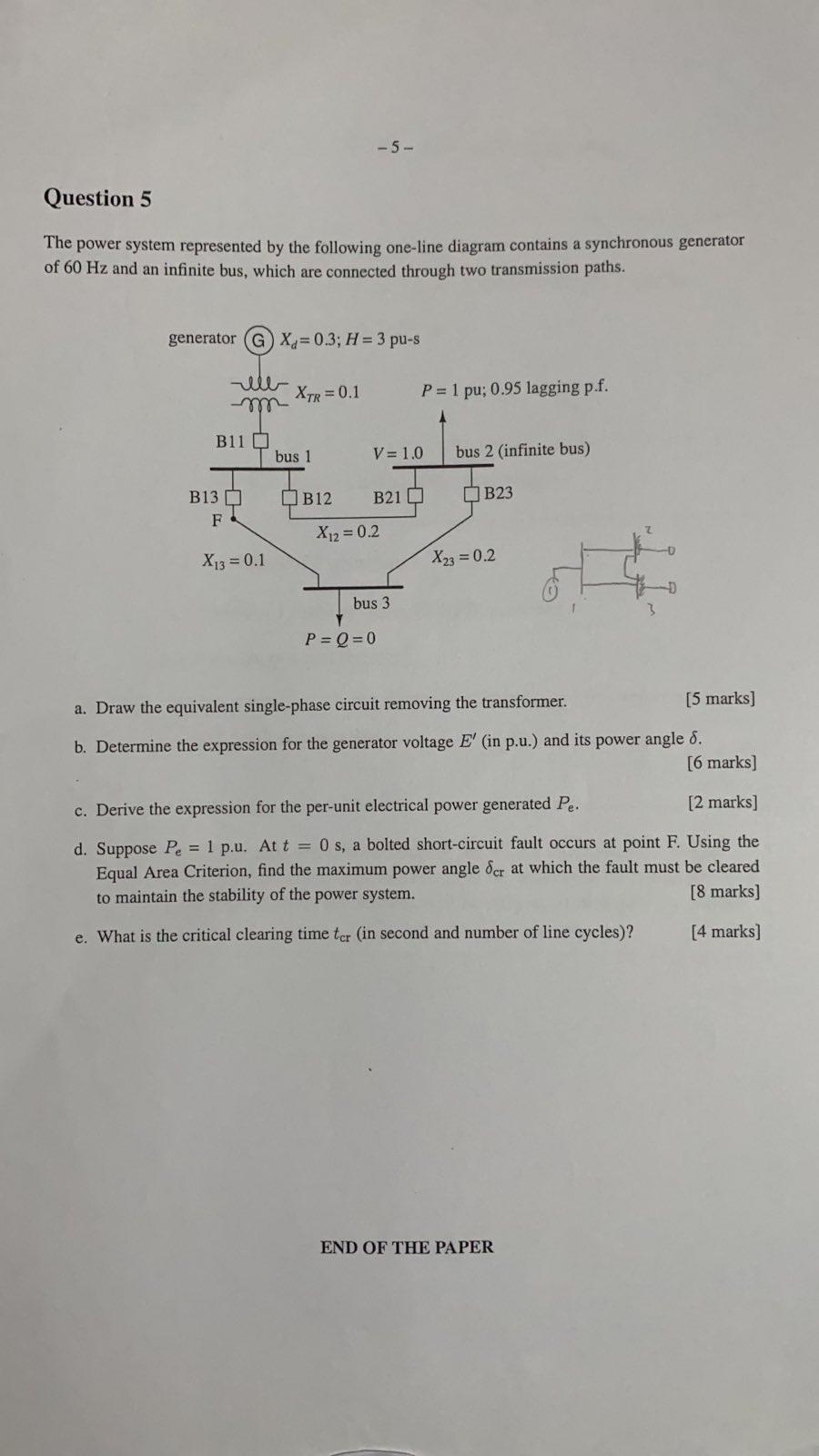 Solved The power system represented by the following | Chegg.com