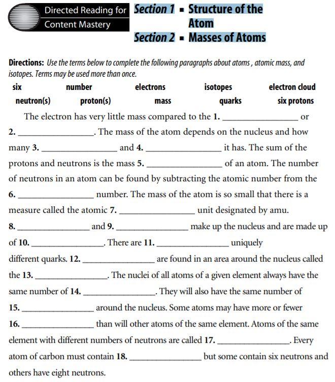 Solved Directed Reading for Section 1 - Structure of the | Chegg.com