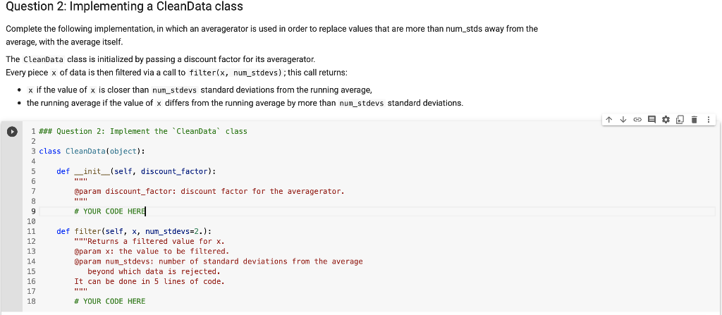 Solved Question 2: Implementing a CleanData class | Chegg.com