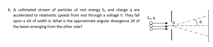Solved 1. A collimated stream of particles of rest energy E, | Chegg.com