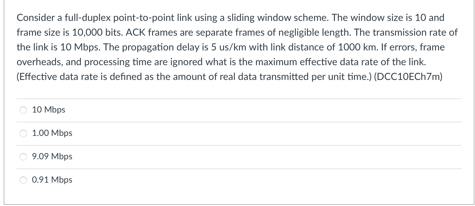 Solved Consider a full-duplex point-to-point link using a | Chegg.com