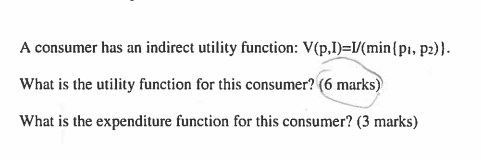 Solved A consumer has an indirect utility function: | Chegg.com