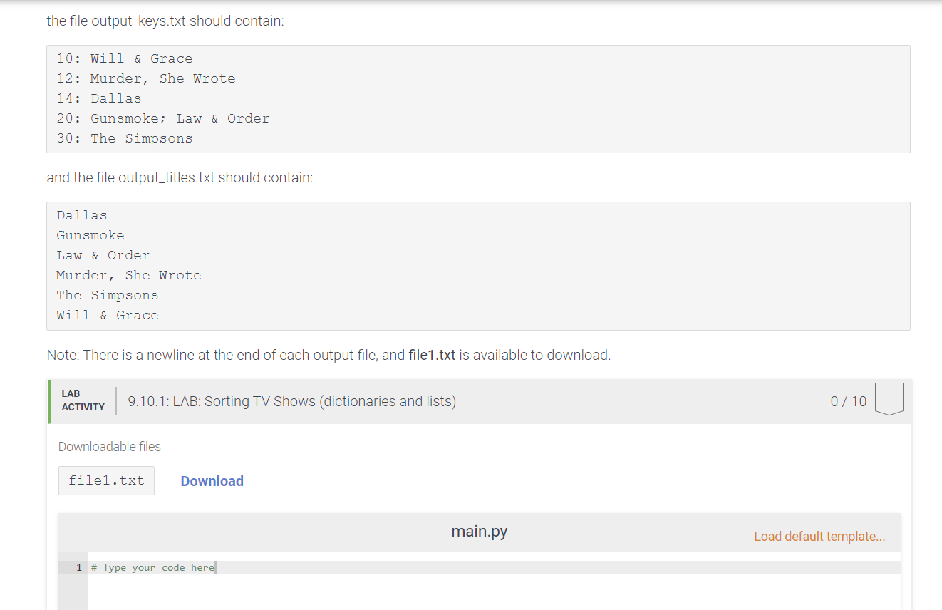 Solved 9 10 Lab Sorting Tv Shows Dictionaries And Lists