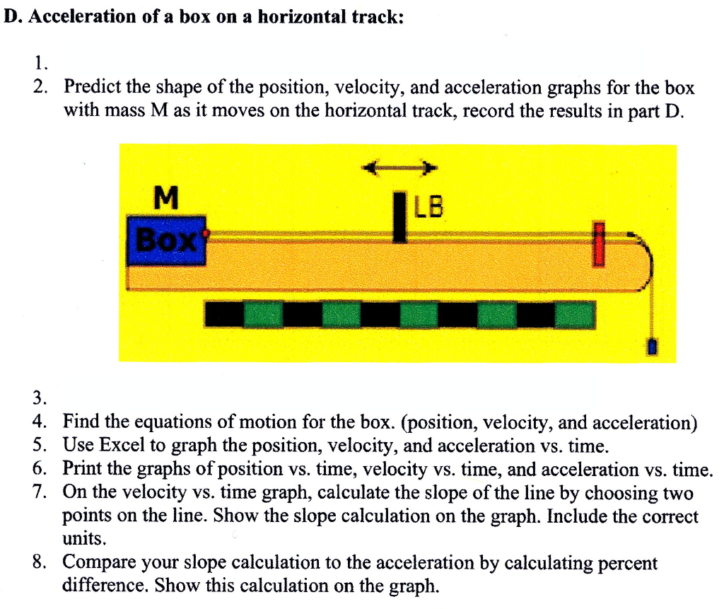 D, Acceleration of a box on a horizontal track: 1. 2. | Chegg.com