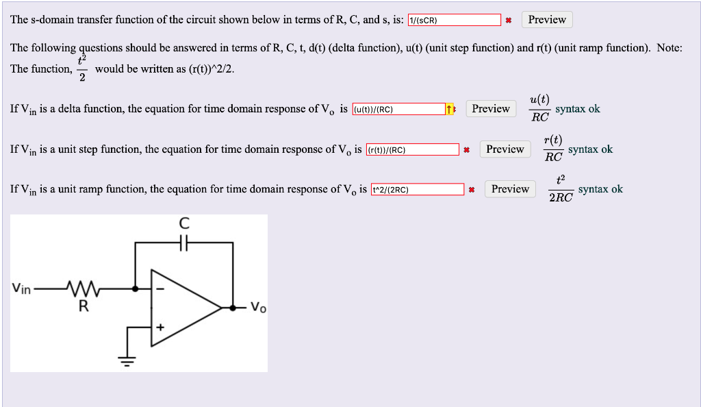 Solved The s-domain transfer function of the circuit shown | Chegg.com