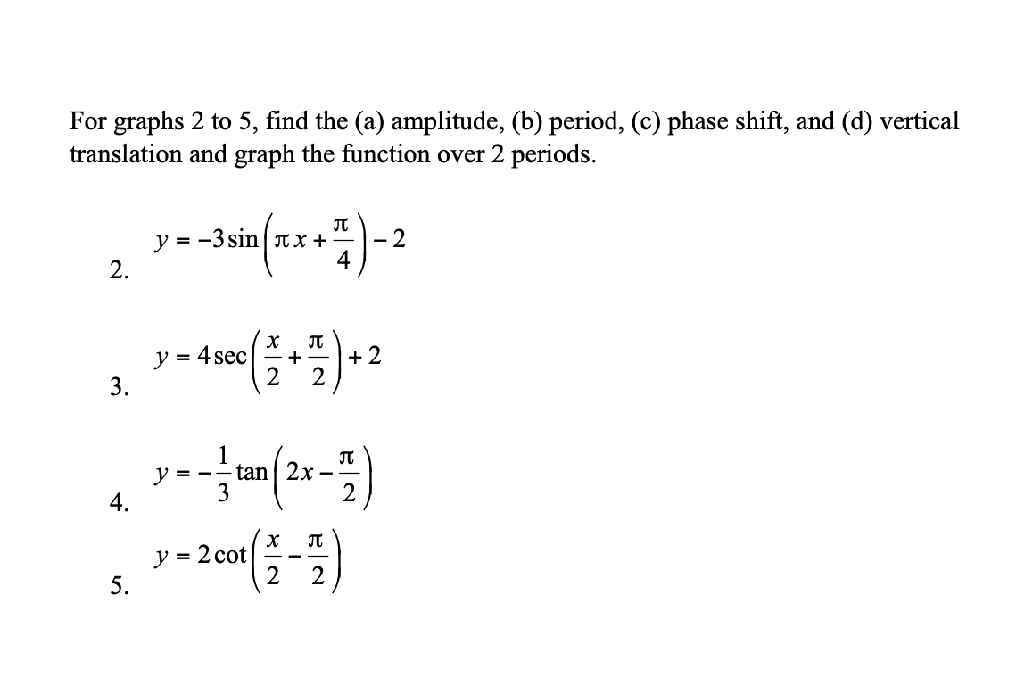 Solved For graphs 2 to 5, find the (a) amplitude, (b) | Chegg.com