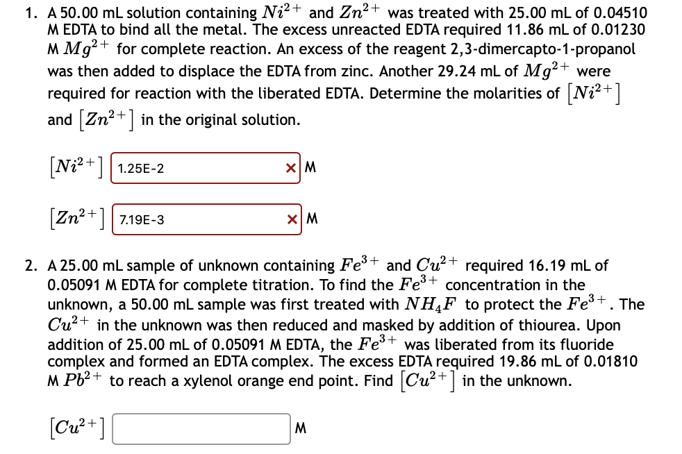 Solved 1. A 50.00 mL solution containing Ni2+ and Zn2+ was | Chegg.com