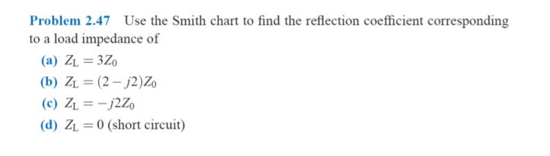 Solved Problem 2.47 Use the Smith chart to find the | Chegg.com