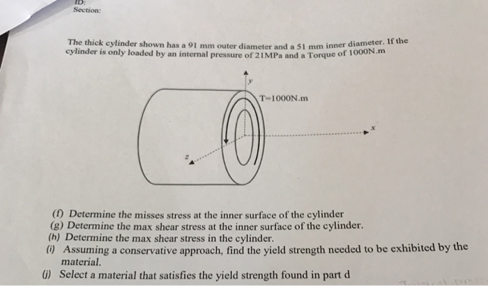 Solved The thick cylinder shown has a 91 mm outer diameter | Chegg.com