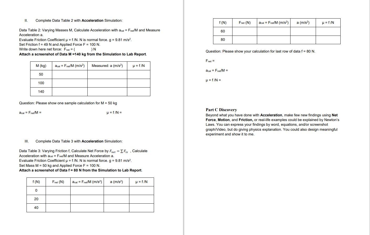 Solved II. Complete Data Table 2 with Acceleration | Chegg.com