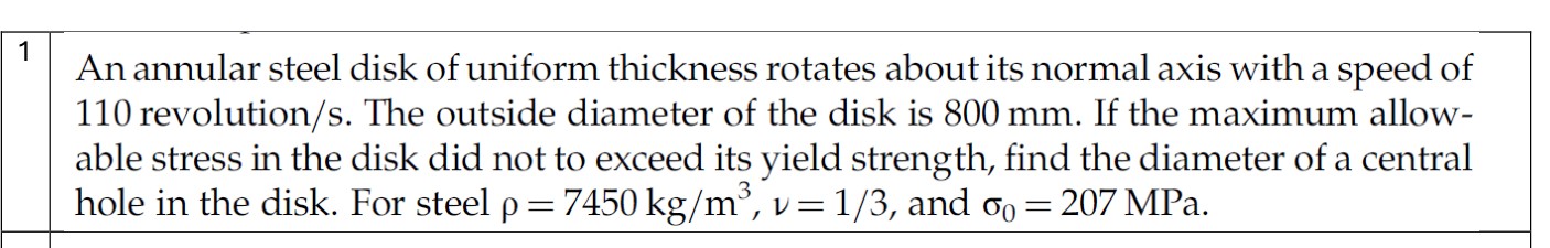 Solved 1 An ﻿annular steel disk of ﻿uniform thickness | Chegg.com