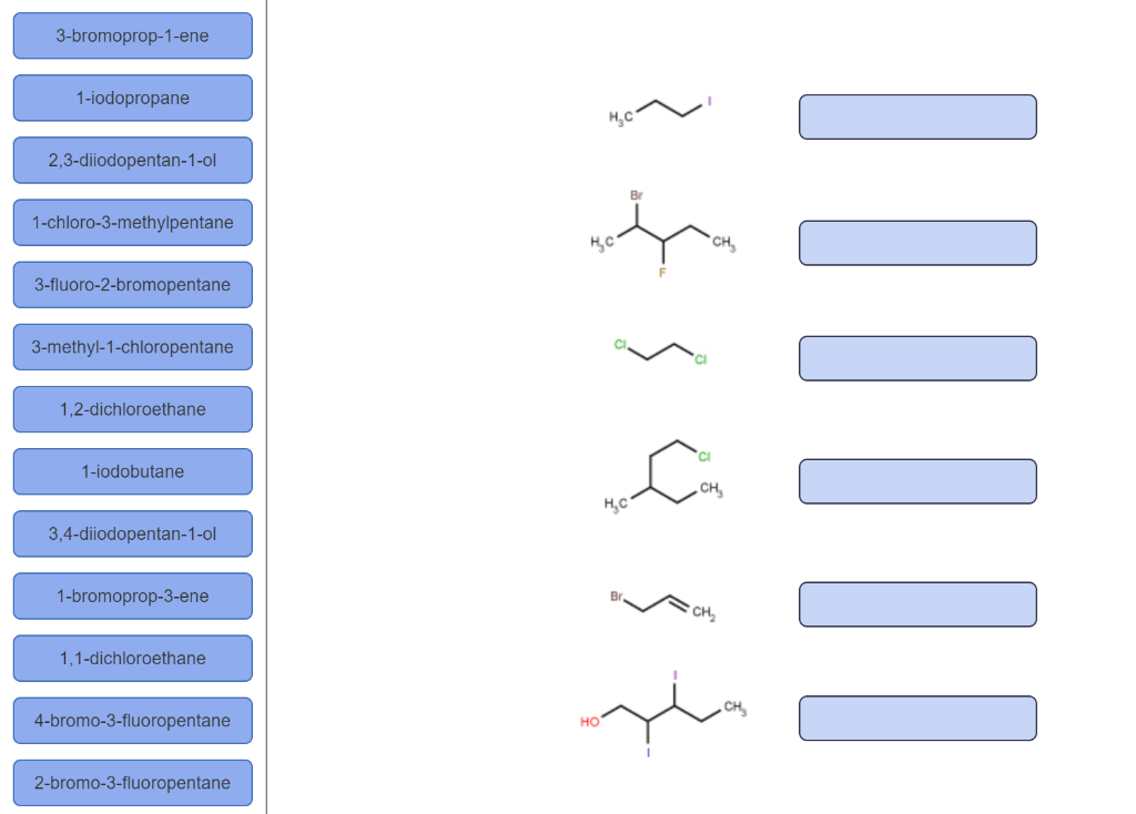 Solved 3-bromoprop-1-ene 1-iodopropane H.C | Chegg.com