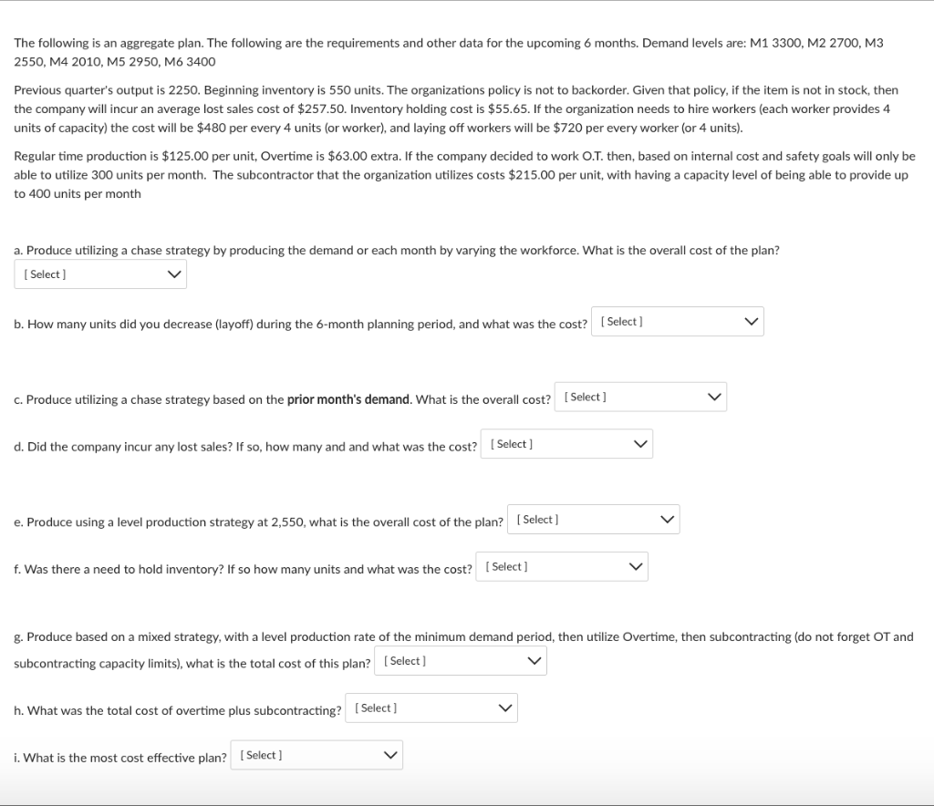 Solved The following is an aggregate plan. The following are | Chegg.com