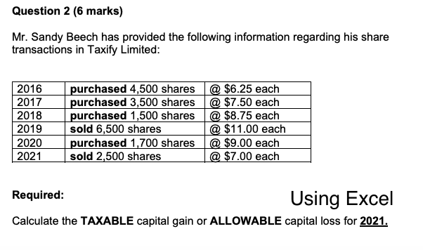 Solved Question 2 (6 marks) Mr. Sandy Beech has provided the | Chegg.com